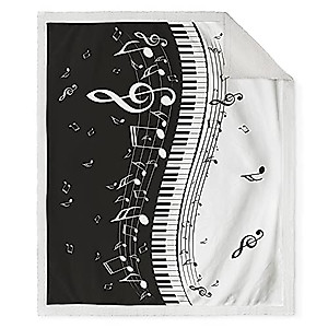 Jekeno Abstract Piano Music Note Black Sherpa Blanket Soft Warm Print Throw Blanket Ligtweight Durable Cozy for Music Lover Adult Gift 50"x60"