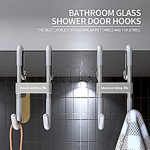 MaxSparkling life 2 Pack Shower Glass Door Hooks, Stainless Steel Double Hook Design, with Silicone Cover to Prevent Scratch, Black Hooks for Bathroom Glass Door Shower Door Hanging Towels, Bathrobes