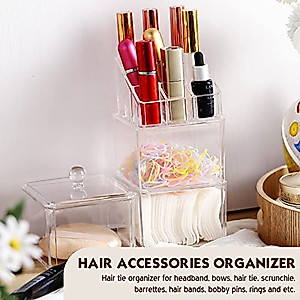 Zopeal 8 Packs Cotton Swab Holder Acrylic Bathroom Organizer Clear Plastic Apothecary Jar Makeup Organizers Bathroom Cosmetic Cotton Pad Holder Acrylic Stackable Cotton Ball and Swab Holder Organizer