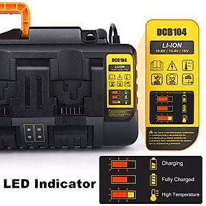 DCB104 Battery Charger Replacement for Dewalt Battery Charger DCB102 DCB118 DCB107 DCB115, 4-Port Battery Charger Compatible with Dewalt 12V 20V Max Li-ion Batteries DCB205 DCB206 DCB207 DCB606 DCB127