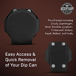 Dip Can Holder (Black) - Full Grain Leather Belt Pouch - w/Solid Brass Rivets - Convenient Slip-On Tobacco Dip Can Holster - Durable & Comfortable Snuff Can Holder - Stylish Belt Accessories for Men