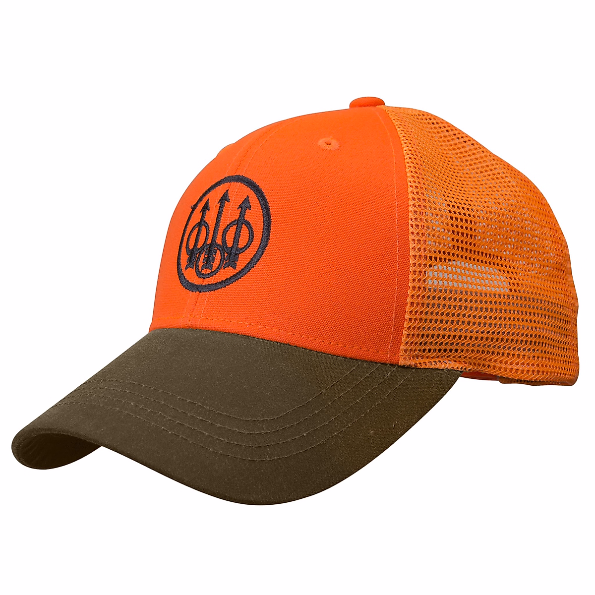 Beretta Men's Tobacco/Blaze Orange Upland Mesh Back Hunting Trucker Hat with Waxed Cotton Bill and Velcro Closure, One Size