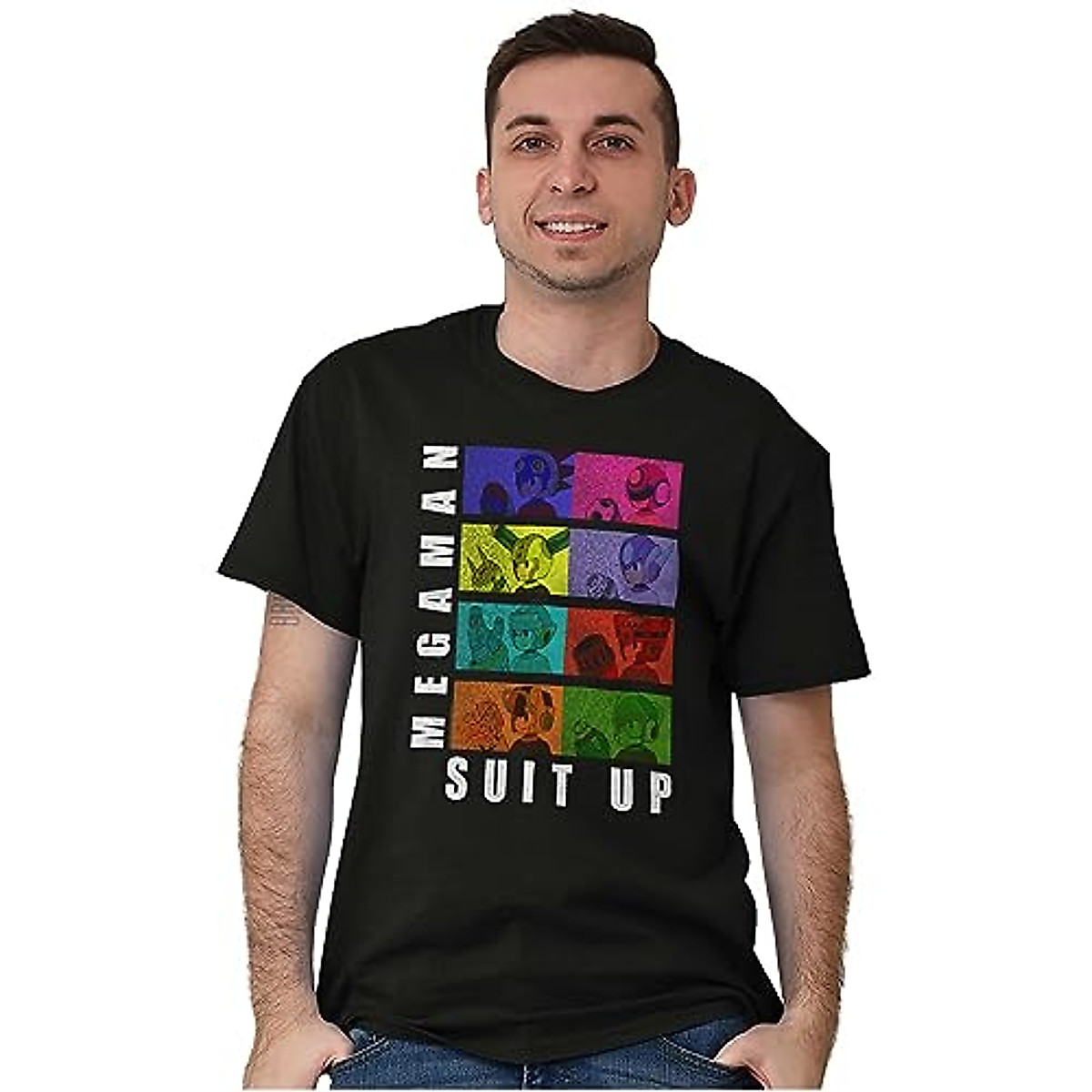 Classic Video Game Mega Man Suit Up Graphic T Shirt Men or Women Black