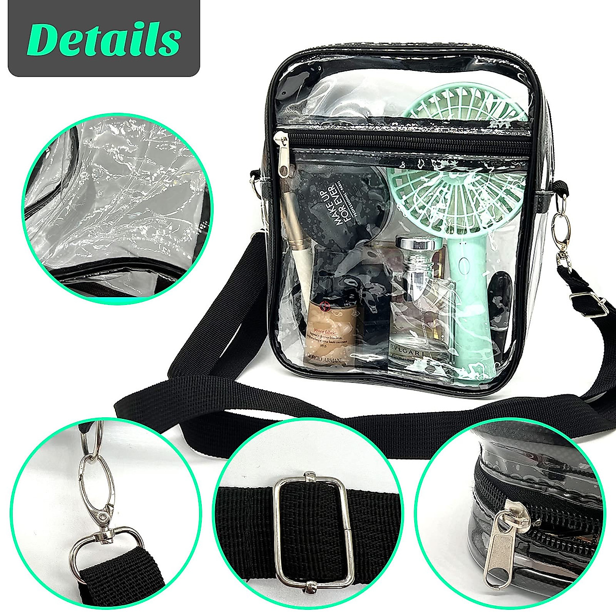 Inzllo Clear Bag Stadium Approved, Clear Crossbody Bag See Through Handbag Stadium Approved for Concerts, Festivals, Sports Events