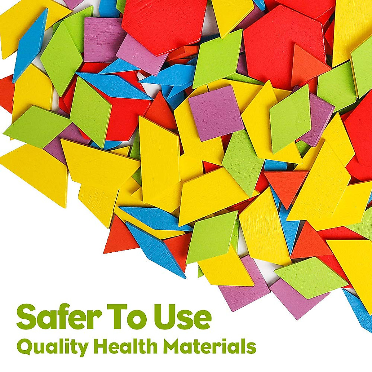 Wooden Pattern Blocks Set 155 Pcs Geometric Shape Puzzle Kindergarten Tangram Brain Teasers Early Educational Montessori for Kids Ages 3-8 with 24 Pcs Design Cards