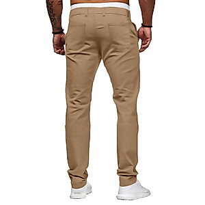 HUNGSON Men Skinny Slim Fit Casual Jeans Dyeing Stretch Straight Fashion Denim Pants(Khaki,36)