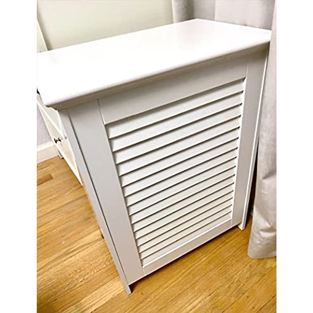 Modern White Wooden Hamper with Flip Lid, Bathroom Hamper Organizer, Portable Laundry Basket for Small Space, Wood Storage Bin Basket, Contemporary Design Clothes Basket Bin, Ventilated Construction