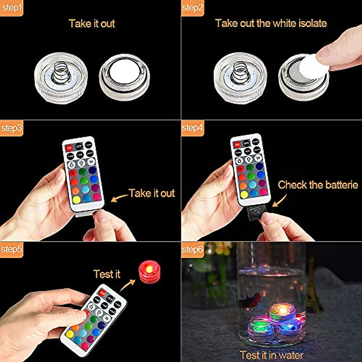 Rikiss Submersible Led Lights with Remote, Waterproof Mini Tea Lights Led Underwater Lights for Vase Centerpiece Aquarium Lights for Fish Tank Fountain Pools Light LED Lamp, Colorful, 10Pcs