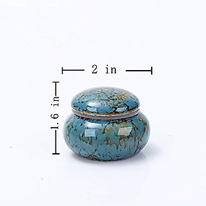 youdear memorials Small Urn for Human Ashes - 1.6'' Handicrafted Urn - Beautiful Tiny Keepsake Urns - Mini Urn Made of Ceramic - Hold 1.2 Cubic Inches of Ashes (Blue) (Blue)