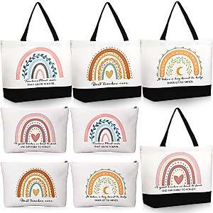Kajaia Teacher Appreciation Gifts Rainbow Canvas Tote Bags and Cosmetic Bag for Teacher Coworker Nurse(Rainbow)