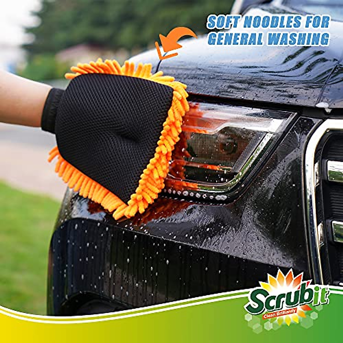 SCRUBIT Car Wash Mitt Car Scrubber - 2 Pack – Scratch-Free Car Sponges for Washing, Dual Sided Wash Mitts for Car Washing - Premium Car Wash Sponge for Cars, Trucks, and Boats