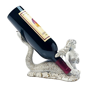 Accent Plus Wine Glass Bottle Holder, Unique Mermaid Decorative Wine Bottle Holder, Polyresin