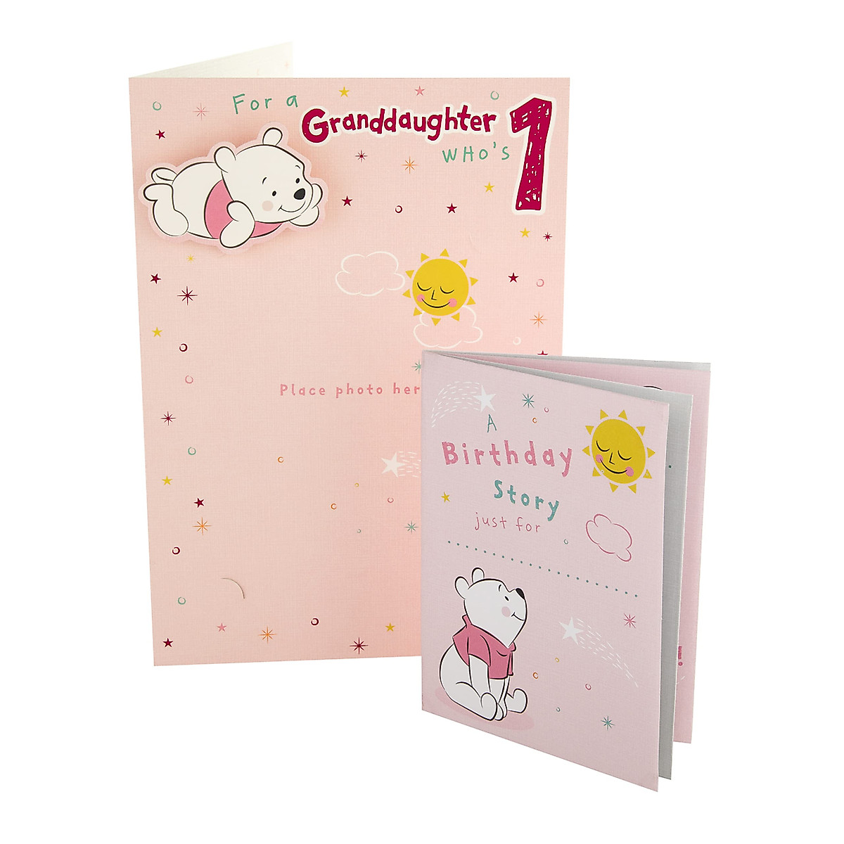 Hallmark 1st Birthday Card for Granddaughter - Cute Disney Winnie-the-Pooh Design with Keepsake Booklet