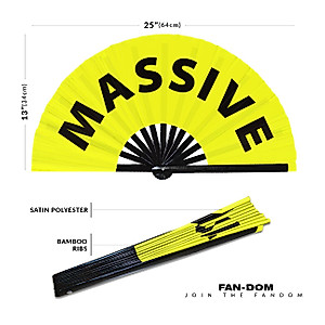 Massive hand fan foldable bamboo circuit hand fan funny gag slang words expressions statement gifts Festival accessories Rave handheld Circuit event fan Clack fans (Yellow)