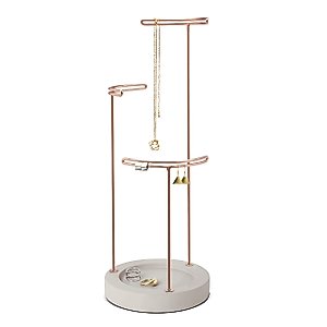 Umbra Tesora 3-Tier Jewelry Stand, Earring Holder, Accessory Organizer and Display, Concrete/Copper