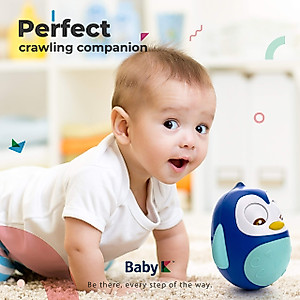 BABY K Penguin Weeble Wobble Toys (Blue) - Tummy Time Wobbler for Montessori Babies - Musical Roly Poly Toy - Shakes, Rolls and Jingles - Developmental Toys for Newborn Infants 3-6, 7-9, 12-18 Months