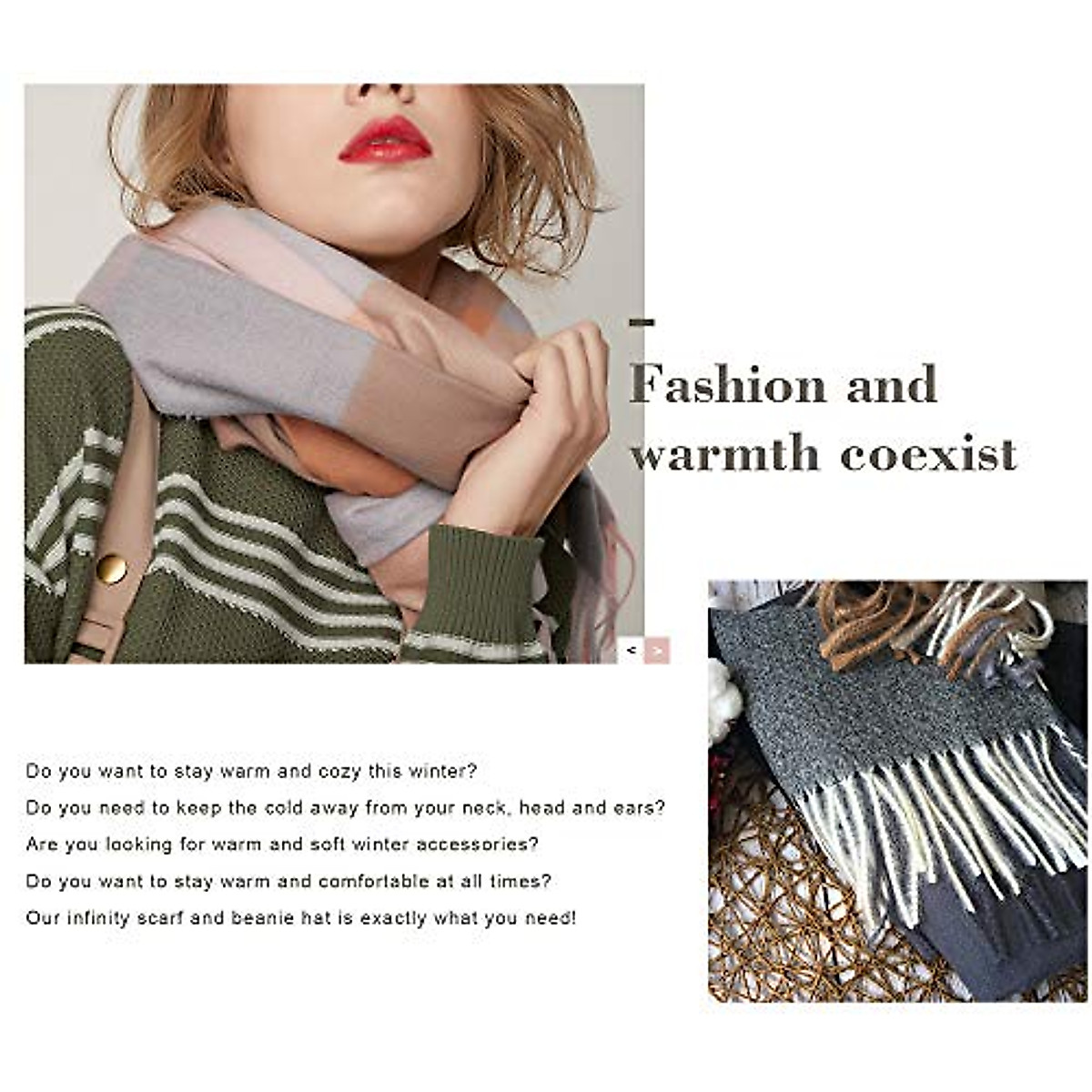 SOJOS Classic Plaid Tartan Cashmere Scarf for Women Men Soft Scarves SC316 with Pink and Blue Plaid