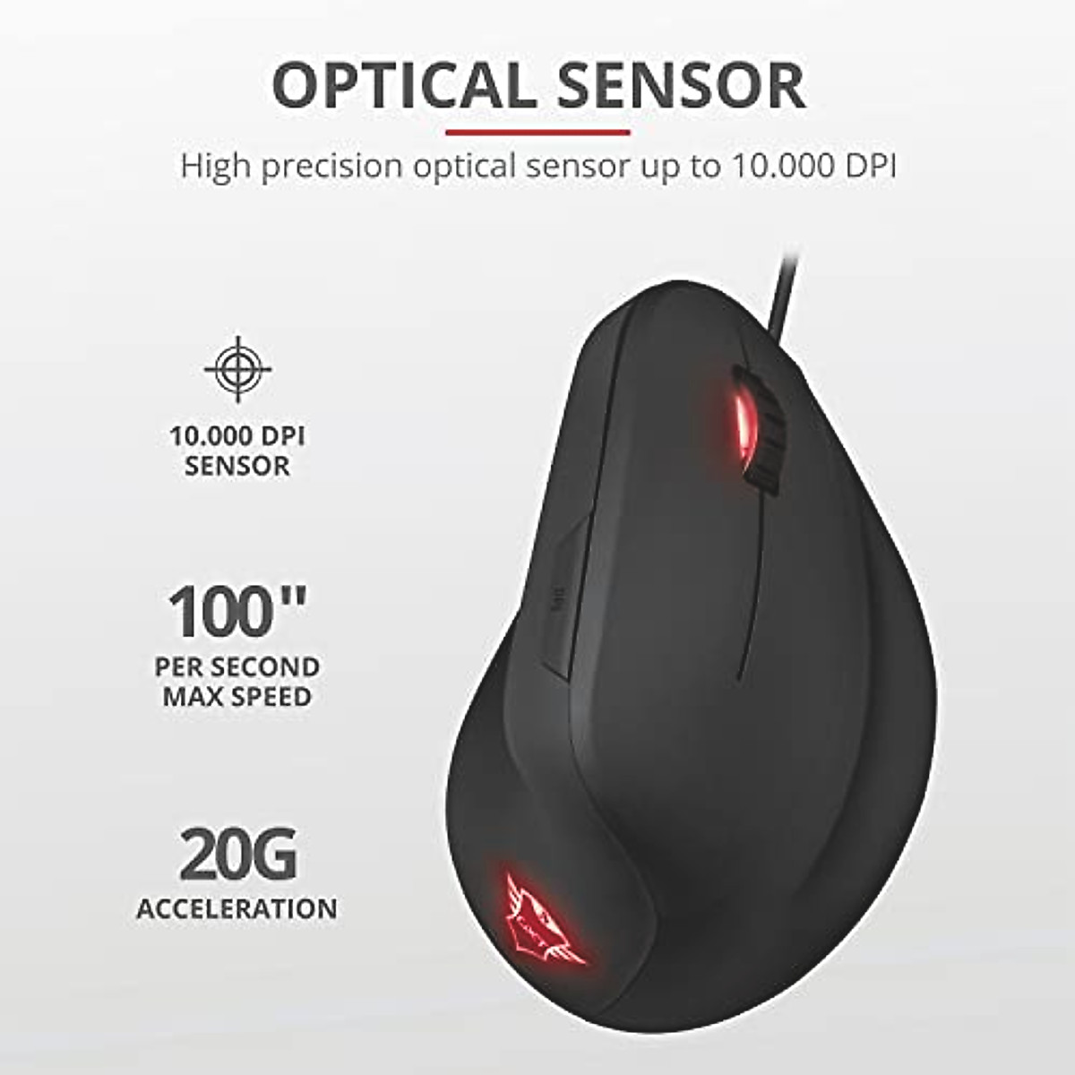 Trust Gaming GXT 144 Rexx Vertical Ergonomic Gaming Mouse, 250-10,000 DPI, 6 Buttons, Black