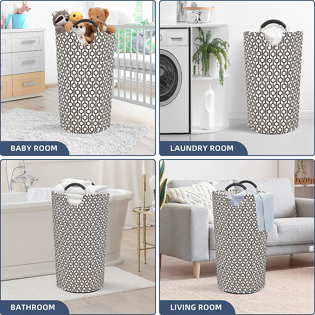 STORAGE MANIAC 2 Pack 90L Large Collapsible Freestanding Hamper, Waterproof Laundry Bag with Padded Handles, Folding Tall Clothes Hamper, Hexagon