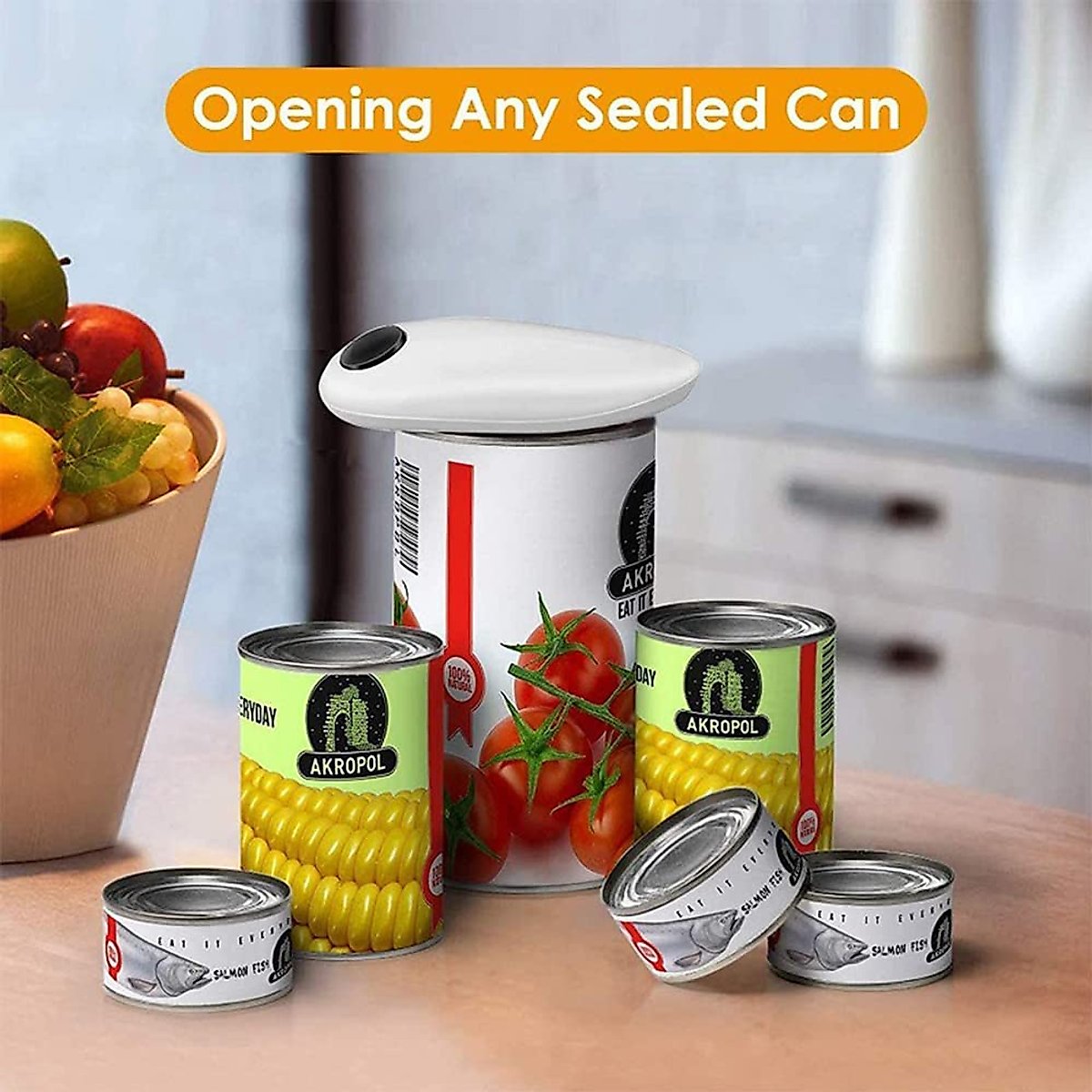 Electric Can Opener One-Button Switch Without Sharp Edges Automatic Electric Can Opener, Suitable for All Kinds of Cans With Food Safe Lid Hand-Held Automatic Can Opener （white）