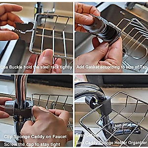 NCARSTER Stainless Steel Faucet Rack for Kitchen Sink, 2 PCS Kitchen Sink Caddy Sponge Holder Organizer, Shower Shelf Rack Organizer (Silver)