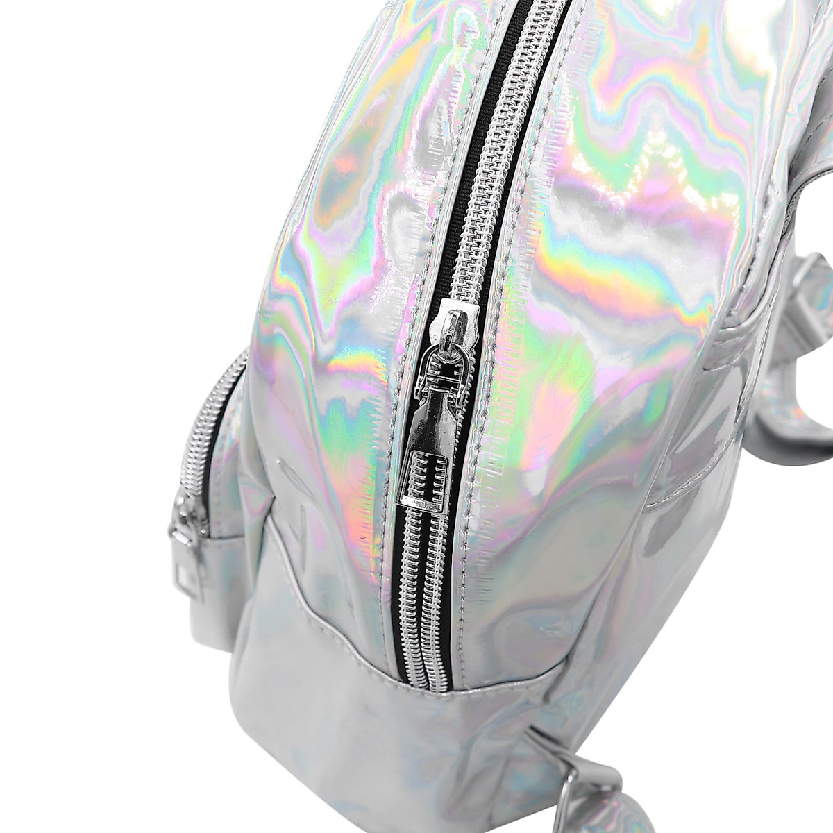 MOSSTYUS Small Holographic Backpack Rainbow Shoulder Bag Metallic Satchel Shiny Travel Daypack for Women Men Lady