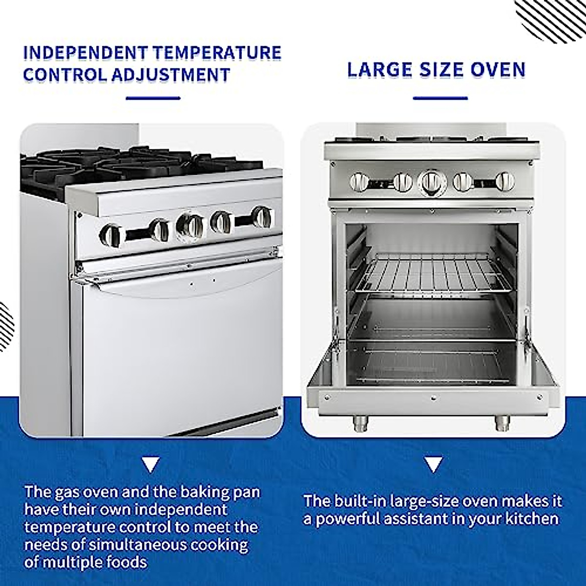 WMAOT 36" Commercial Range with 2 Burner 4.8 Cu.Ft Electric Oven 24" Griddle 35000 BTU Manual Natural Gas Range for Commercial Kitchen Restuarant Bar