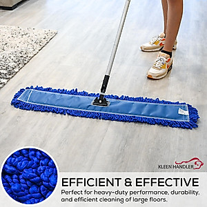 KLEEN HANDLER 36 Inch Microfiber Dust Mop, Large Washable Commercial Dust Mop, Sweeper, Janitorial Dust Mop Head Replacement, Push Mop Broom, Blue