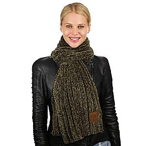 C.C Women's Ultra Soft Chenille Ribbed Thick Warm Knit Shawl Wrap Scarf-New Olive