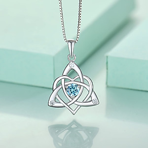 STARCHENIE Celtic Knot Necklace for Women 925 Sterling Silver Trinity Love Knot Pendant Created Aquamarine Jewelry
