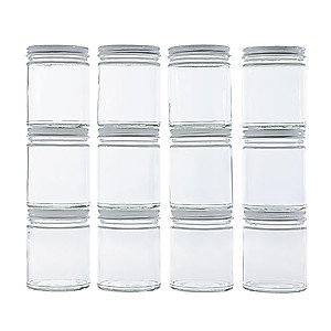 North Mountain Supply 9 Ounce Clear Glass Straight Sided Mason Canning Jars - With 70mm White Metal Lids - Case of 12