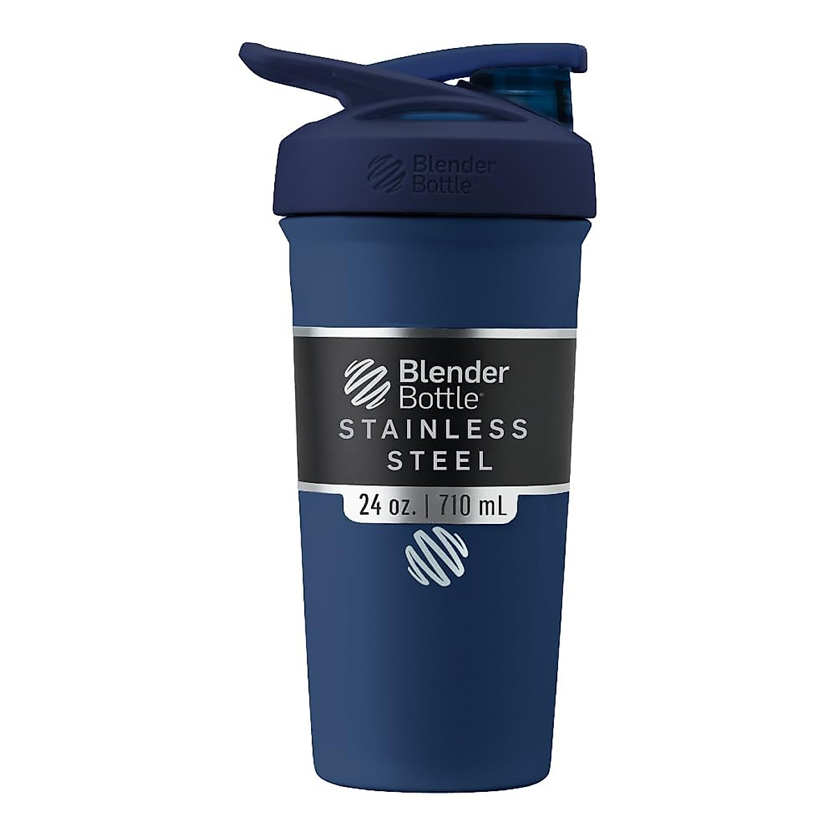 BlenderBottle Strada Shaker Cup Insulated Stainless Steel Water Bottle with Wire Whisk, 24-Ounce, Navy