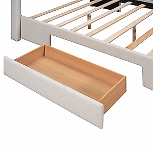 Morhome Upholstered Queen Size Platform Bed Frame with 3 Storage Drawers and Headboard, Button Tufted Mattress Foundation Wooden Slats Support, No Box Spring Needed