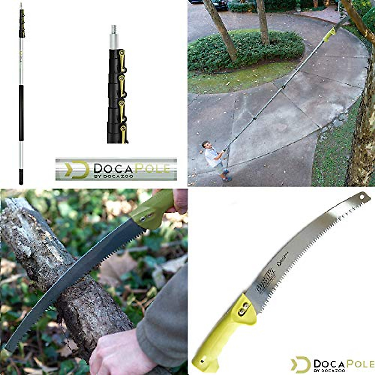 DocaPole 7-30 Foot Telescoping Extension Pole + GoSaw Attachment Pruning Pole Saw; Extendable Limb Saw and Trimmer For Tree Pruning on Branches Less than 2" Diameter; Includes Feather Duster