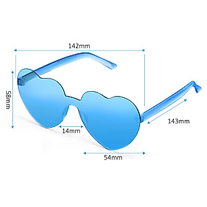 Maxdot 5 Pieces Heart Shaped Rimless Sunglasses Tinted Heart Glasses Eyewear for Wedding Party Women(Blue)