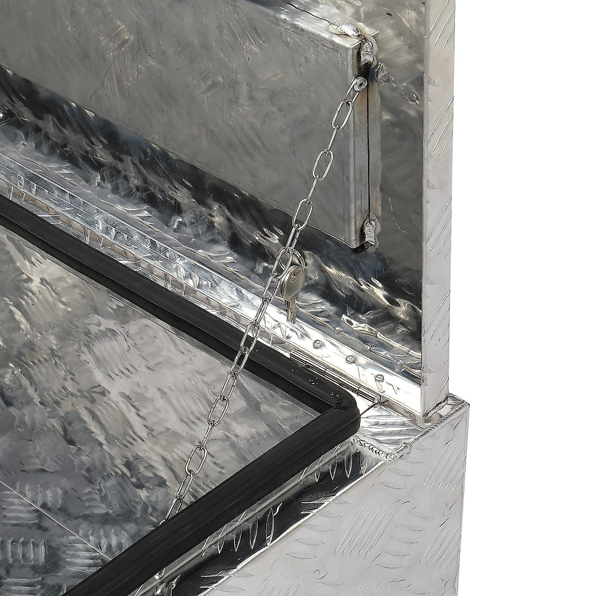 MOTORHOT 42" W x 18" H x 17" D Aluminum Truck Tool Box with Lock & Keys, Diamond Plate Truck Underbody Toolbox Trailer Pickup Truck Bed ATV RV Box Storage Organizer, Silver