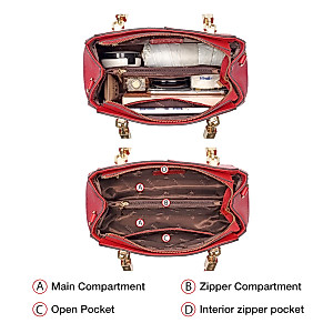 FOXER Leather Satchel Handbags for Women, Cow Leather Medium Size Ladies Top-handle Bags with Adjustable Shoulder Strap Womens Fashion Crossbody Bags Womens Casual Purses and Handbags (Red)