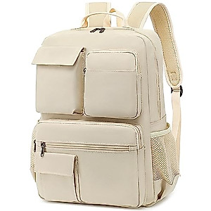 CAMTOP School Backpack Men Women Vintage Laptop Backpacks 15.6 Inch College Bookbags Laptop Bag Travel backpacks(Beige)