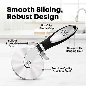 Zulay Kitchen Premium Pizza Cutter - Durable Stainless Steel Pizza Cutter Wheel - Easy-to-Clean, Easy-to-Use Pizza Slicer - Super Sharp with Non-Slip Handle - Dishwasher Safe Pizza Wheel (Black)