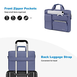 MOSISO Laptop Shoulder Bag Compatible with MacBook Air 15 M3 M2 2024 2023/Pro 16 inch M4 M3 M2 M1,15-15.6 inch Notebook with 2 Raised&1 Flapover&1 Horizontal Pocket&Handle&Belt, Lavender Gray