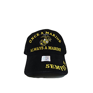 USMC EGA Semper Fi Fidelis Once A Marine Always a Marine Cap Hat Marines 4-07-B Black