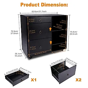 EasyPAG Mobile Filing Cabinet 3 Drawer Wood Lateral File Cabinet and 2 Open Shelf for Documents, Paper,Hanging File Folders, Black