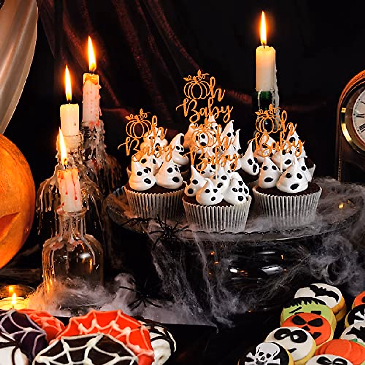 24 PCS Pumpkin Oh Baby Cupcake Toppers Glitter Fall Theme pumpkin Cupcake Picks Baby Shower Cake Decorations for Pumpkin Theme Gender Reveal Kids Birthday Party Supplies Orange