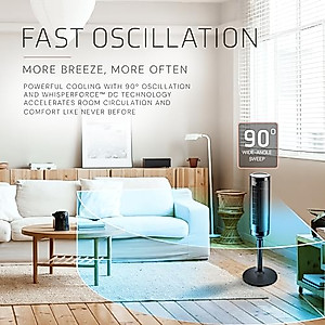 Lasko Elevation 42”-54” Adjustable Height Pedestal Tower Fans for Home, 31 ft/s Airflow, Quiet 28 dB on Low, 90° Oscillation, 12 Hour Timer, Remote Control, Black, EST100