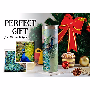 Onebttl Peacock Skinny Glitter Tumbler Gifts For Women, Female and Her - Peacock - 20oz/590ml Stainless Steel Insulated Tumbler with Straw, Lid - Gift for Peacock Lovers - Green