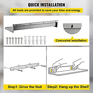 VEVOR Stainless Steel Wall Shelf, 8.6'' x 24'', 44 lbs Load Heavy Duty Commercial Wall Mount Shelving w/Backsplash for Restaurant, Home, Kitchen, Hotel, Laundry Room, Bar (2 Packs)