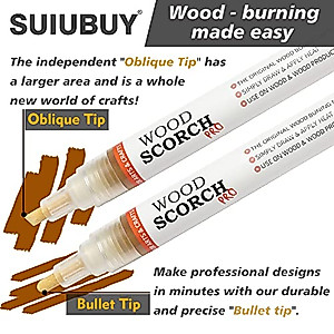 SUIUBUY 2 PCS Chemical Wood Burning Pen Marker, Wood Scorch Pen - Heat Sensitive Marker for Wood and Crafts - Equipped with Oblique Tip and Bullet Tip for Easy Use - New Formula