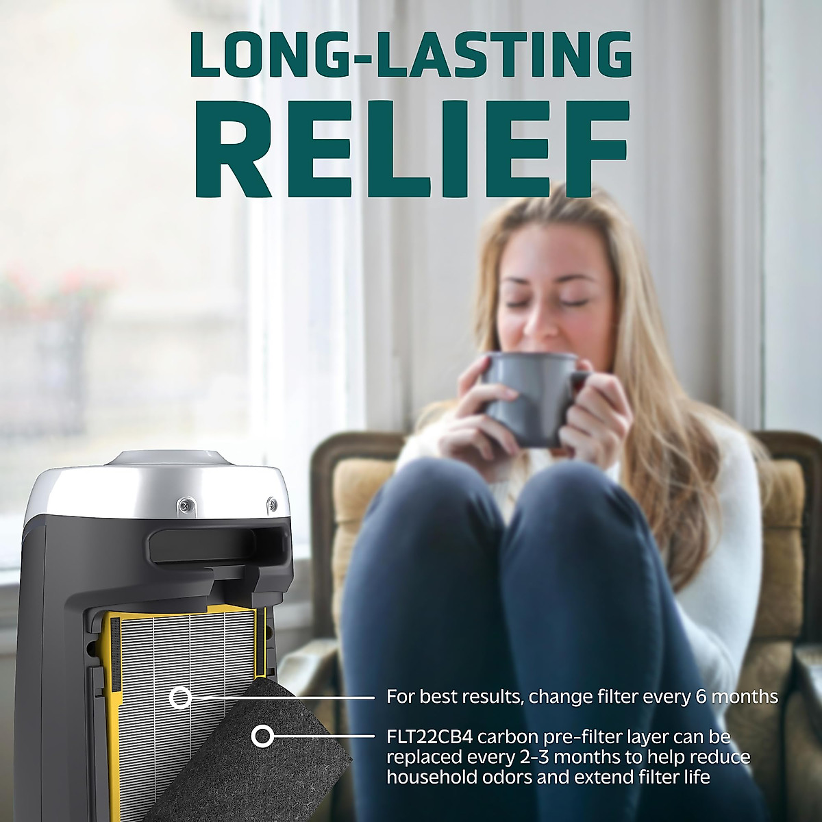 Germ Guardian FLT4825 HEPA GENUINE Air Purifier Replacement Filter B for GermGuardian AC4300BPTCA, AC4900CA, AC4825, AC4825DLX, AC4850PT, CDAP4500BCA, CDAP4500WCA and More, 1-Pack , Gray