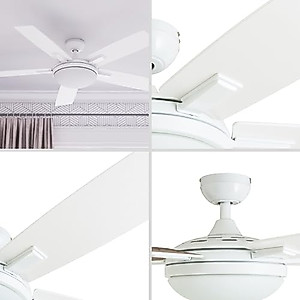 Prominence Home Emporia, 52 Inch Contemporary Indoor LED Ceiling Fan with Light, Remote Control, Dual Mounting Options, Dual Finish Blades, Reversible Motor - 51021-01 (Bright White)