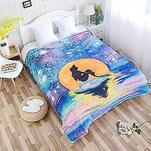 ENCOFT Flannel Bed Blanket Full Size for Couch Sofa and Bed, Soft Galaxy Mermaid Throw Blanket
